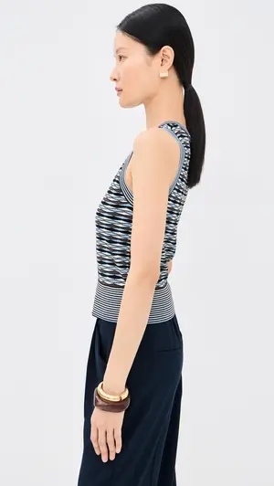 Veronica Beard Jerrel Cropped Knit Tank - Blue Jay Multi