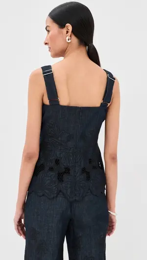 Veronica Beard Mirielle Embroidered Denim Top