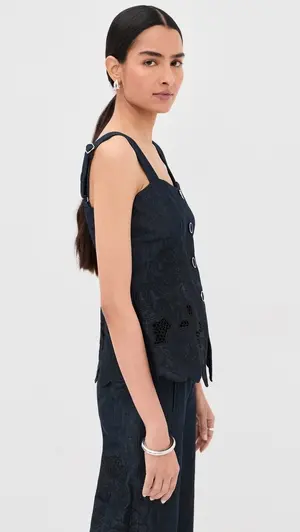 Veronica Beard Mirielle Embroidered Denim Top
