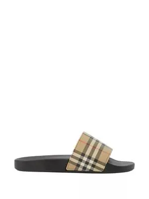 Burberry Check Slides - Neutrals