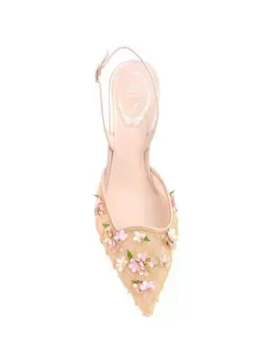 Rene Caovilla Floral-embellished Slingback Pumps