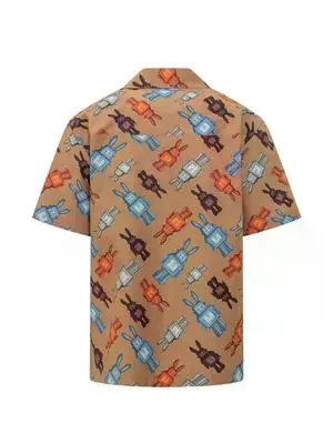 Mcm Rabot Rabbit-print Camp-collar Shirt - Neutrals