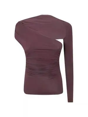 Elisabetta Franchi Draped Asymmetric-sleeve Top - Brown