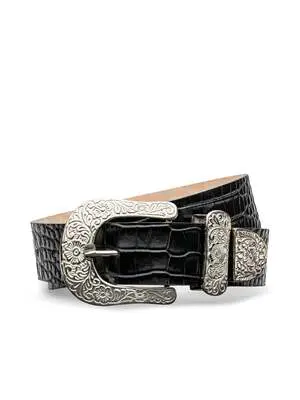 L'Agence Otera Leather Belt - Black Croc Embossed