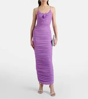 David Koma Floral-appliqué Ruched Cocktail Dress