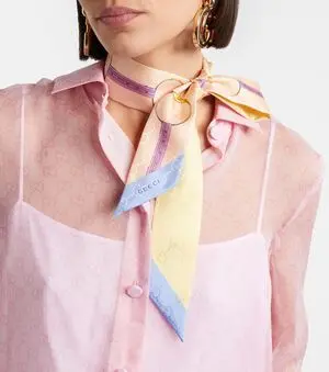 Gucci Gg Horsebit Silk Twill Scarf