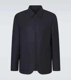 Giorgio Armani Chevron Wool And Cashmere-blend Jacket - Blue