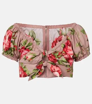 Dolce & Gabbana Floral Bow-detail Cotton Crop Top - Pink