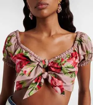 Dolce & Gabbana Floral Bow-detail Cotton Crop Top - Pink
