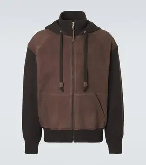 Loewe Paneled Suede Zip-up Hoodie - Brown