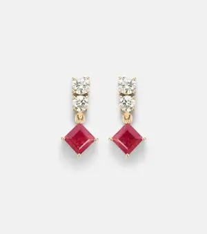 STONE AND STRAND 14kt Yellow Drop Earrings With Diamonds, Sapphires And Rubies - Gold
