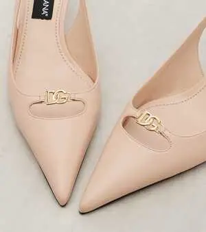 Dolce & Gabbana Lollo Dg Leather Slingback Pumps - Beige