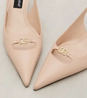 Dolce & Gabbana Lollo Dg Leather Slingback Pumps - Beige