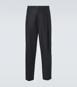 Brunello Cucinelli Tapered Cotton And Linen Pants - Blue