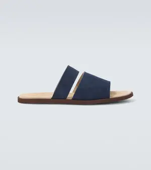 Brunello Cucinelli Suede Sandals With Antique Gold Buckles - Blue