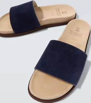 Brunello Cucinelli Suede Slides - Blue