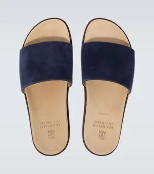 Brunello Cucinelli Suede Slides - Blue