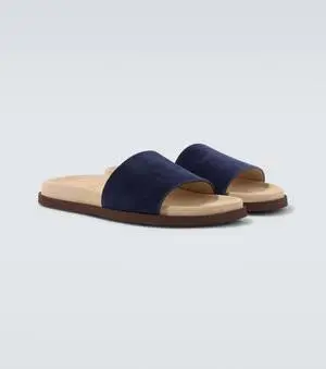Brunello Cucinelli Suede Slides - Blue