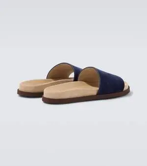 Brunello Cucinelli Suede Slides - Blue