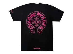 Chrome Hearts Pink Horseshoe Pocket Sleeve Tee Shirt - Black