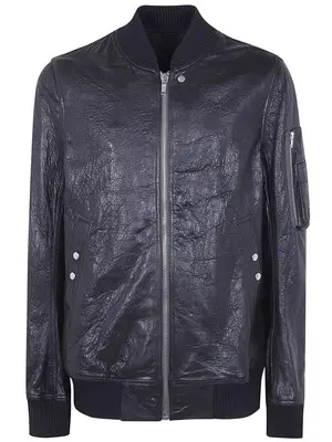 Rick Owens Leather Bomber Jacket - Black