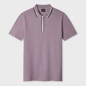 Paul Smith Washed Mauve Contrast Tipping Zip Polo Shirt - Purple