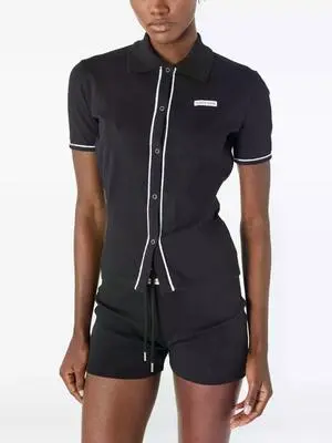 MARINE SERRE Ribbed Jersey Polo Top With Contrast Trim - Brown