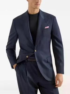 Brunello Cucinelli Virgin-wool Chevron Tailor Blazer With Peak Lapels - Blue