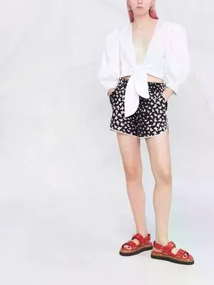 Red Valentino Butterfly-print Silk Shorts
