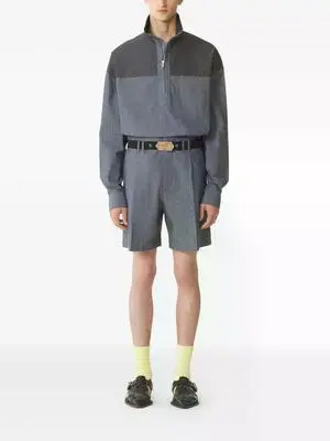 LANVIN Pleated Cotton Shorts - Blue