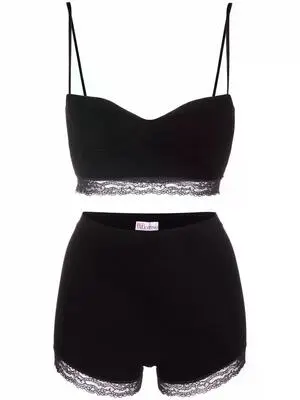 Red Valentino Floral-lace Bandeau Top And Shorts Set - Black
