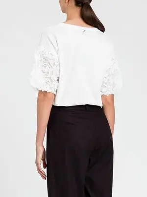 TWINSET Cotton T-shirt With Embroidered Floral Sleeves