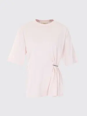 TWINSET Draped Cotton T-shirt With Metal Plaque Detail - Pink