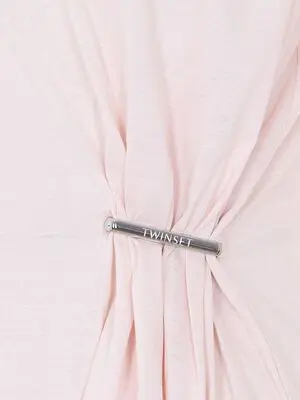TWINSET Draped Cotton T-shirt With Metal Plaque Detail - Pink