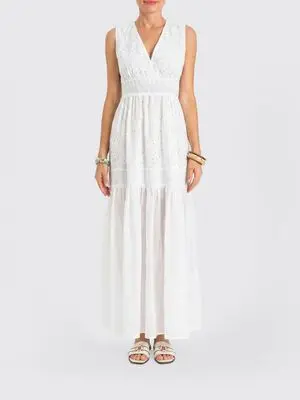 TWINSET Broderie Anglaise V-neck Sleeveless Maxi Dress - White