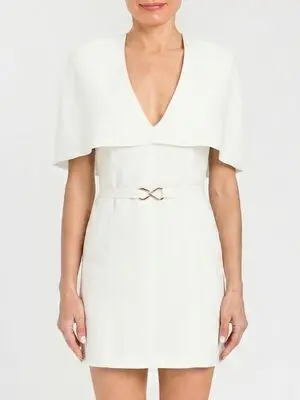 TWINSET Mini Cape Dress In Linen Blend - Pearl
