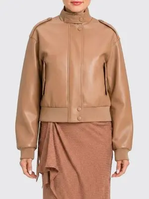 TWINSET Faux Leather Bomber Jacket - Camel