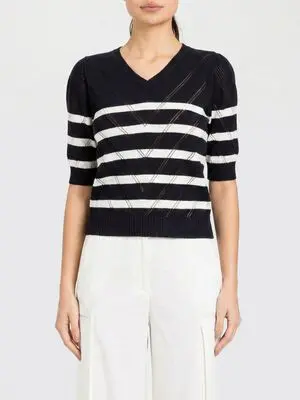 TWINSET Striped Knit Top With V-neck And Short Sleeves