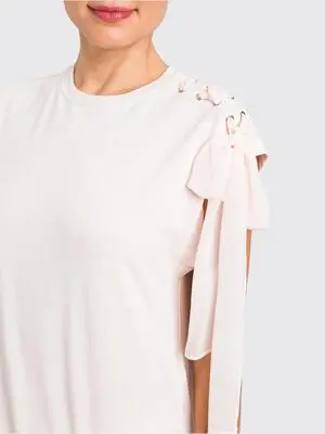 TWINSET Cotton T-shirt With Embellished Straps - Pink