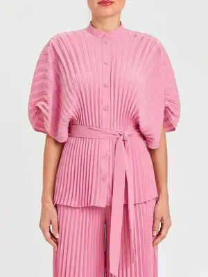 TWINSET Pleated Crêpe Shirt With Mandarin Collar - Pink