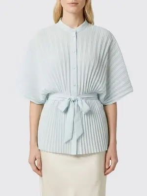 TWINSET Pleated Crêpe Shirt With Mandarin Collar - Water