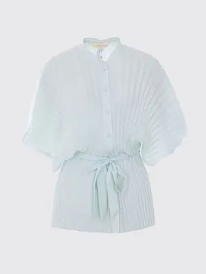 TWINSET Pleated Crêpe Shirt With Mandarin Collar - Water
