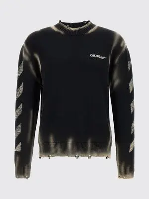 Off-White Distressed Knit Sweater With Signature Stripes