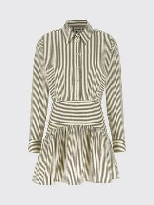 Staud Striped Cotton Blend Mini Shirt Dress - White