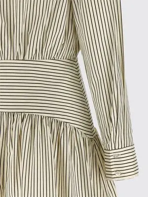 Staud Striped Cotton Blend Mini Shirt Dress - White