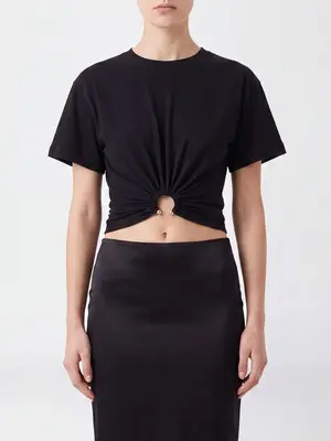PACO RABANNE Paco Rabanne Cropped Ruched Cotton T-Shirt