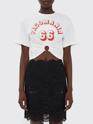Rabanne Cropped Slogan Print T-shirt With Metal Ring Detail - White