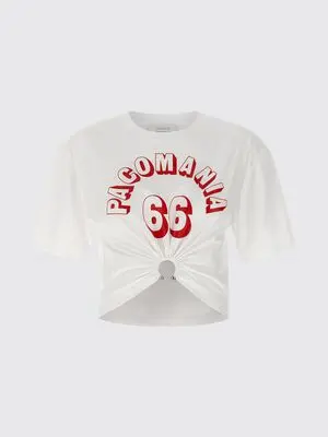 Rabanne Cropped Slogan Print T-shirt With Metal Ring Detail - White
