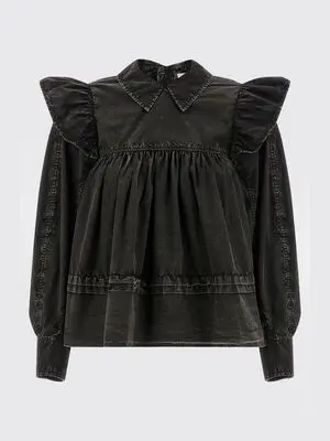 GANNI Organic Cotton Denim Blouse With Ruffles