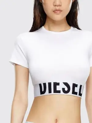DIESEL® Slim Fit Cropped Stretch Cotton Top With Contrast Logo - White